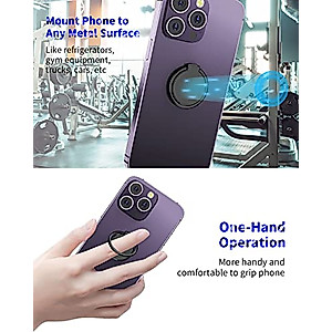 Nicwea Magnetic Phone Grip [4 Strong Magnets] Mount for All Metal Surface, Ultra-Slim Metal Phone Ring for Magnetic Car Holder Compatible with iPhone 14/13/12 Pro Max, Samsung & Any Phones, Black