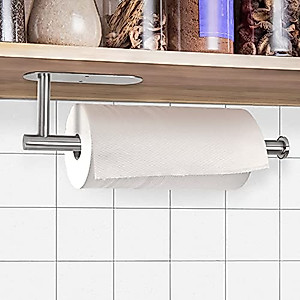 Elyum Paper Towel Holder Under Kitchen Cabinet Self Adhesive or Drilling, Spliceable Paper Towel Holder Wall Mount Sturdy and Durable Stainless Steel Towel Roll Rack for Bathroom(13 Inch, Silver)