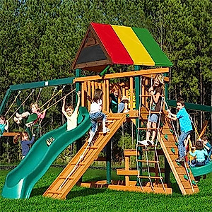 Typutomi Swing Set Replacement Tarp, 52" x 89" Waterproof Playground Replacement Canopy Kids Playground Roof Canopy Cover Backyard Playset Canopy Replacement for Outdoor Swing(Green &Blue&Yellow)