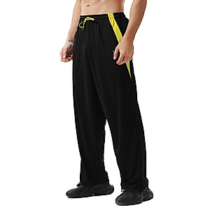 ZEROWELL Men’s Athletic Pants with Zipper Pockets Open Bottom Lightweight Sweatpants, for Workout, Running, Gym, Training (0125-Black S)