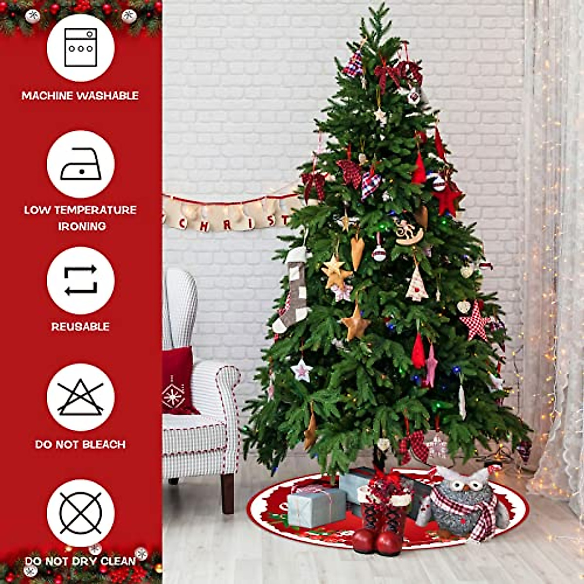 Skycase Christmas Tree Skirt,48 Inch Xmas Tree Skirts Mat,Large Christmas Tree Mat with Snowman Xmas Tree Pattern,Farmhouse Tree Mat Ornaments for Decorations Holiday Party.