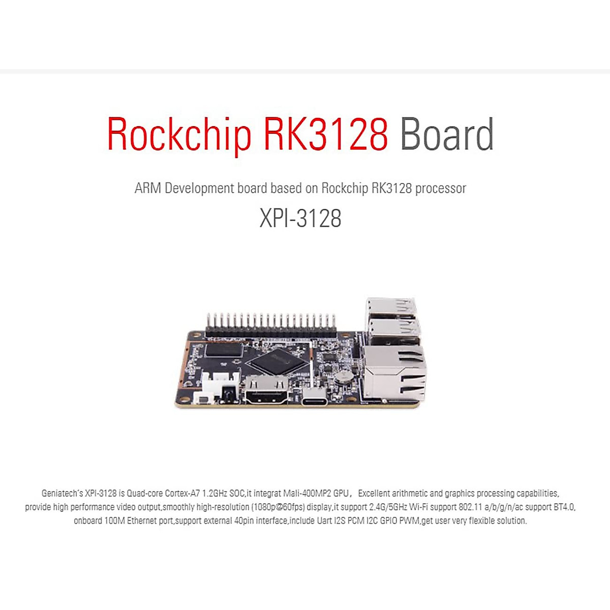 Geniatech XPI-3128 Single Board Computer, Embedded Computer Module, Development Board, Rockchip RK3128 Quad Core Cortex-A7 8GB WiFi, Card-sized High Performance Board