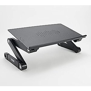 WorkEZ Best Adjustable Laptop Cooling Stand & Lap Desk for Bed Couch w/ Mouse Pad. Ergonomic Height Angle tilt Aluminum Desktop Portable MacBook Computer Riser Table Cooler Folding Holder XL-Black