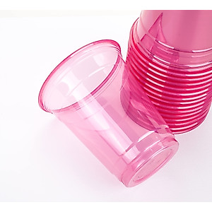 Golden Apple, 12oz 50sets Pink Red Plastic cups with Clear Flat lids X hole (50cups+50lids) BPA Free