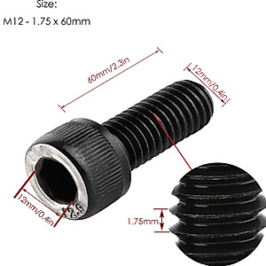 5 Pcs M12-1.75 x 60mm Carbon Steel Hex Drive Class 12.9 Column Socket Cap Screw.