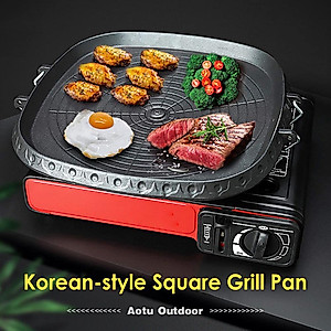 AIROKA Korean BBQ Non-Stick Square Grill Pan with Natural Material 6 Layer Coating Easy Grease Draining 11.8 Inch Gas Range Grilling Pan for Both Home & Outdoor