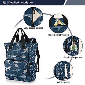ALAZA Dark Blue Shark Fish Diaper Bag Backpack Multifunction Travel Back Pack Large Capacity Bag
