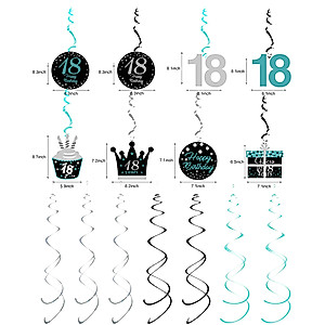 18th Birthday Decorations for Girls Teal Silver Black 18th Birthday Hanging Swirls 18th Birthday Decorations for Teal Silver 18 Years Old Party Supplies for Her