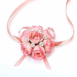 FAYBOX Girl Bridesmaid Wedding Wrist Corsage Party Prom Hand Flower Decor Pack of 2 Pink