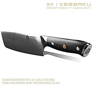 KESSAKU Nakiri Knife - 7 inch - Damascus Dynasty Series - Asian Vegetable Cleaver - Razor Sharp Kitchen Knife - Forged 67-Layer Japanese AUS-10V Stainless Steel - G10 Garolite Handle with Blade Guard