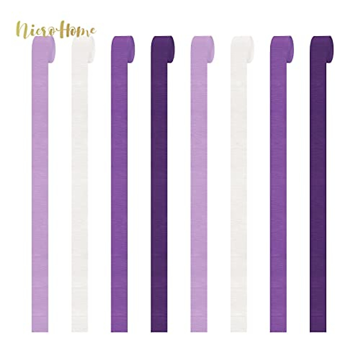 NICROHOME 8 Rolls Crepe Paper Streamers, Pack of Purple, Dark Purple, Pastel Purple, White Streamers for Birthday Party Decorations, Wedding, Valentine Day Lilac Theme Party Supplies, 82Ft Long