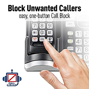 Panasonic Link2Cell Bluetooth Cordless Phone System with Voice Assistant, Call Block and Answering Machine, Expandable Home Phone with 5 Handsets â€“ KX-TGF575S (Black with Silver Trim)