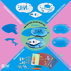 JIN Chubbee Pocket Knife for Kids, G10 Dull Blade DIY Knife Kit Unique Blue Acrylic Handle Fidget EDC Knives Safe for Starters