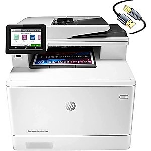 HP Laserjet Pro M479fdw All-in-One Wireless Color Laser Printer, White - Print Scan Copy Fax - 28 ppm, 600x600 dpi, 50-Sheet ADF, Auto Duplex Printing, Ethernet, Cbmou Printer＿Cable