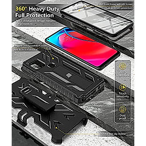 for Motorola Moto G Stylus 5G (2021) Case: Built-in Screen Protector Kickstand Full-Body Military Grade Three-Layer Protective Shockproof Rugged Phone Cover with Belt Clip Holster Black
