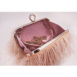 QEBURI Women Fluffy Ostrich Feather Evening Dress Clutch Bag Purse Shoulder Bag (Pale Peach)