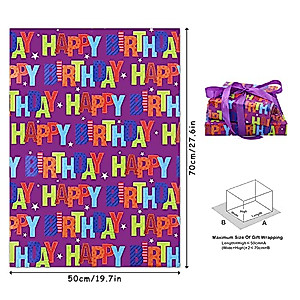 Happy Birthday Wrapping Paper For Kids Girls Boys Women Men, Purple Birthday Gift Wrapping Paper, Wrapping Paper Birthday 6 Sheets Folded Flat 20x28 Inches per Sheet