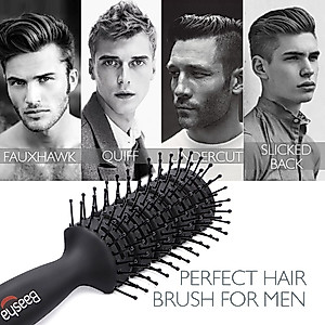 Baasha Hair Brush, Vented Brush for Blow Drying, Mens Short Hair Brush with Ball Tipped Bristles, Best for Wet or Dry Hair - Black
