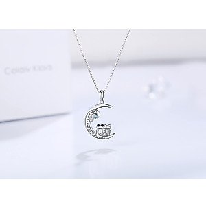 ABBGIABBW Frog Necklace S925 Sterling Silver I Love You to the Moon and Back Cute Animal Moon Pendant Necklaces Jewelry Gift for Women Sister