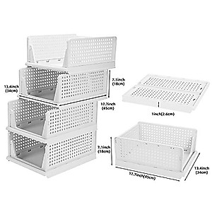 Hossejoy Set of 4 Stackable Wardrobe Storage Box, Plastic Drawer Organizer, Foldable Clothes Shelf Baskets, Folding Containers Bins Cubes, Perfect for Kitchen, Office, Bedroom & Bathrooms(White)