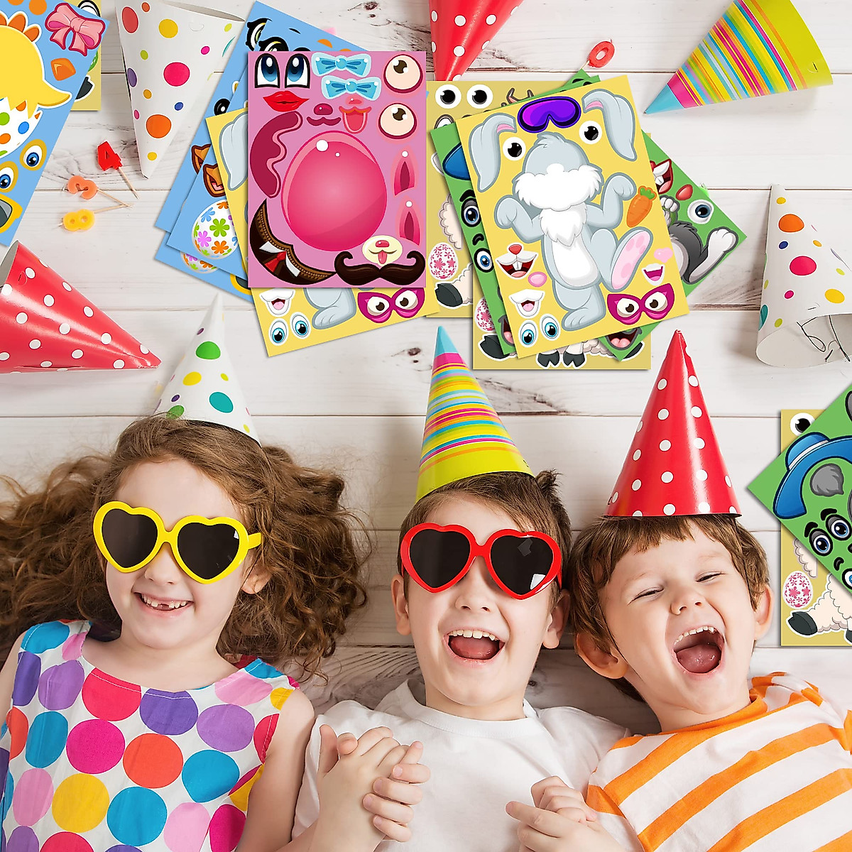 ROCWOHO 36 PCS Mix and Match Make Your Own Stickers with Easter Egg, Bunny, Chicken, Sheep, Easter Decorations Party Favor Supplies Game Birthday School Classroom Supplies DIY Art Crafts for Kids