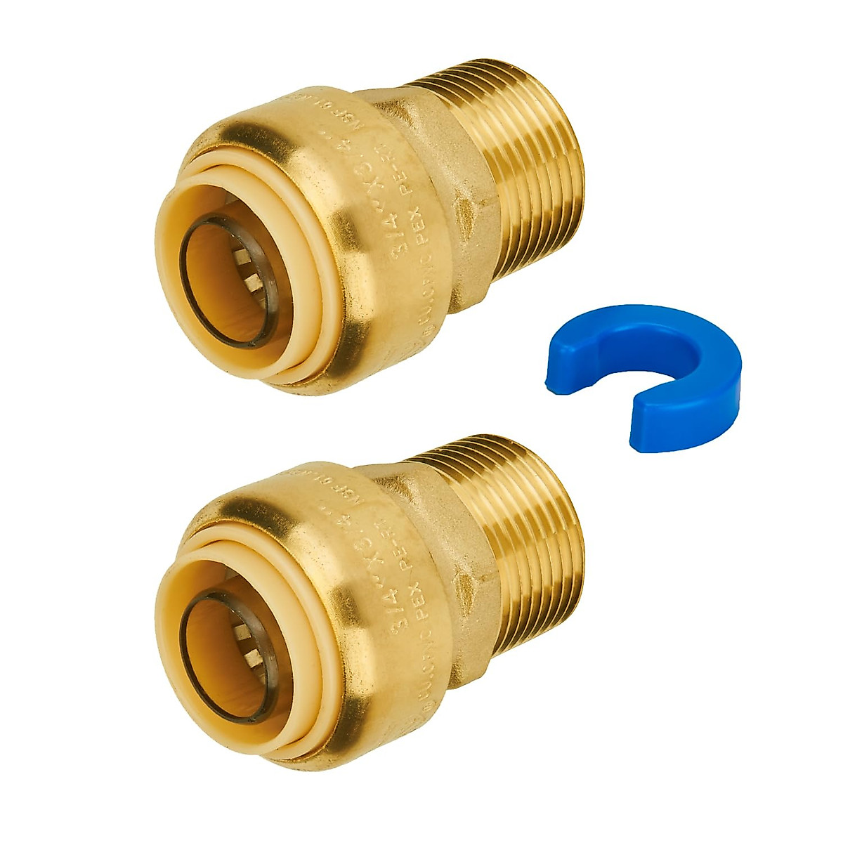 SUNGATOR Straight Connector Plumbing Fitting, Male Adapter 3/4 Inch by 3/4 Inch Push Fit PEX Fittings with Disconnect Clip, Push-to-Connect Copper, CPVC, No Lead Brass Pipe Fittings (2-Pack)