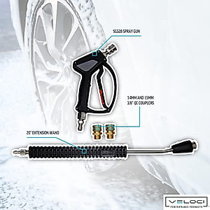 MTM Hydro Pressure Washer 20” Extension Wand and SGS28 Spray Gun Kit High Pressure Sprayer with Live Swivel 4000 PSI for Car Wash and Auto Detailing