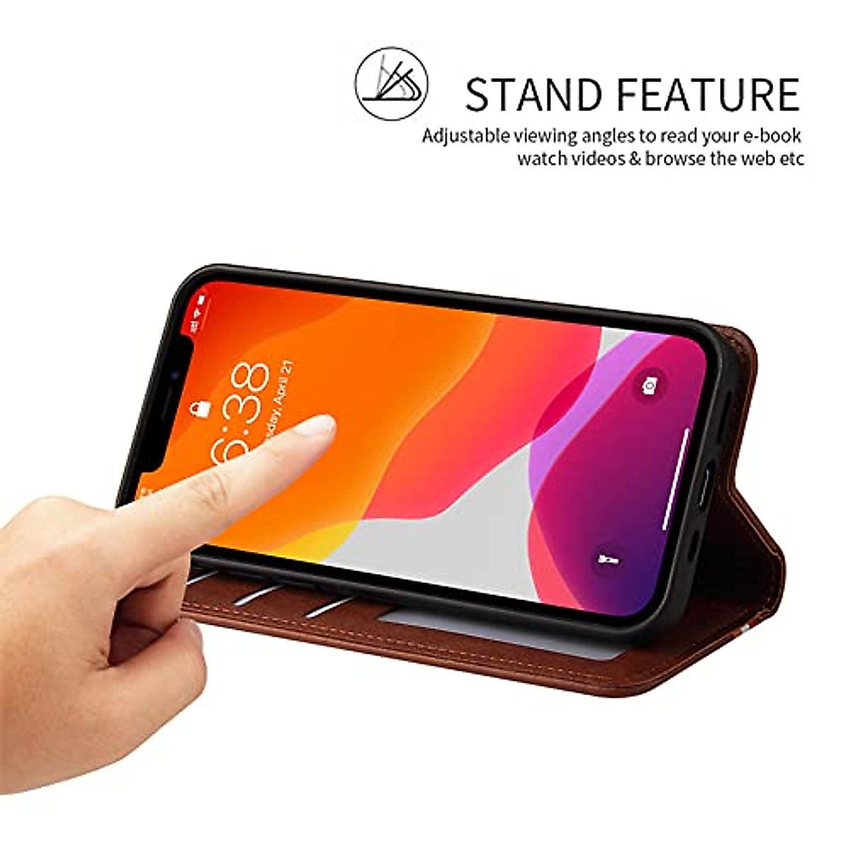 Fansipro Wallet Folio Case for Samsung Galaxy S9 Plus, Premium PU Leather Slim Fit Cover for Galaxy S9 Plus, 2 Card Slots, 1 Transparent Photo Frame Slot, 3 Color Bands, Brown