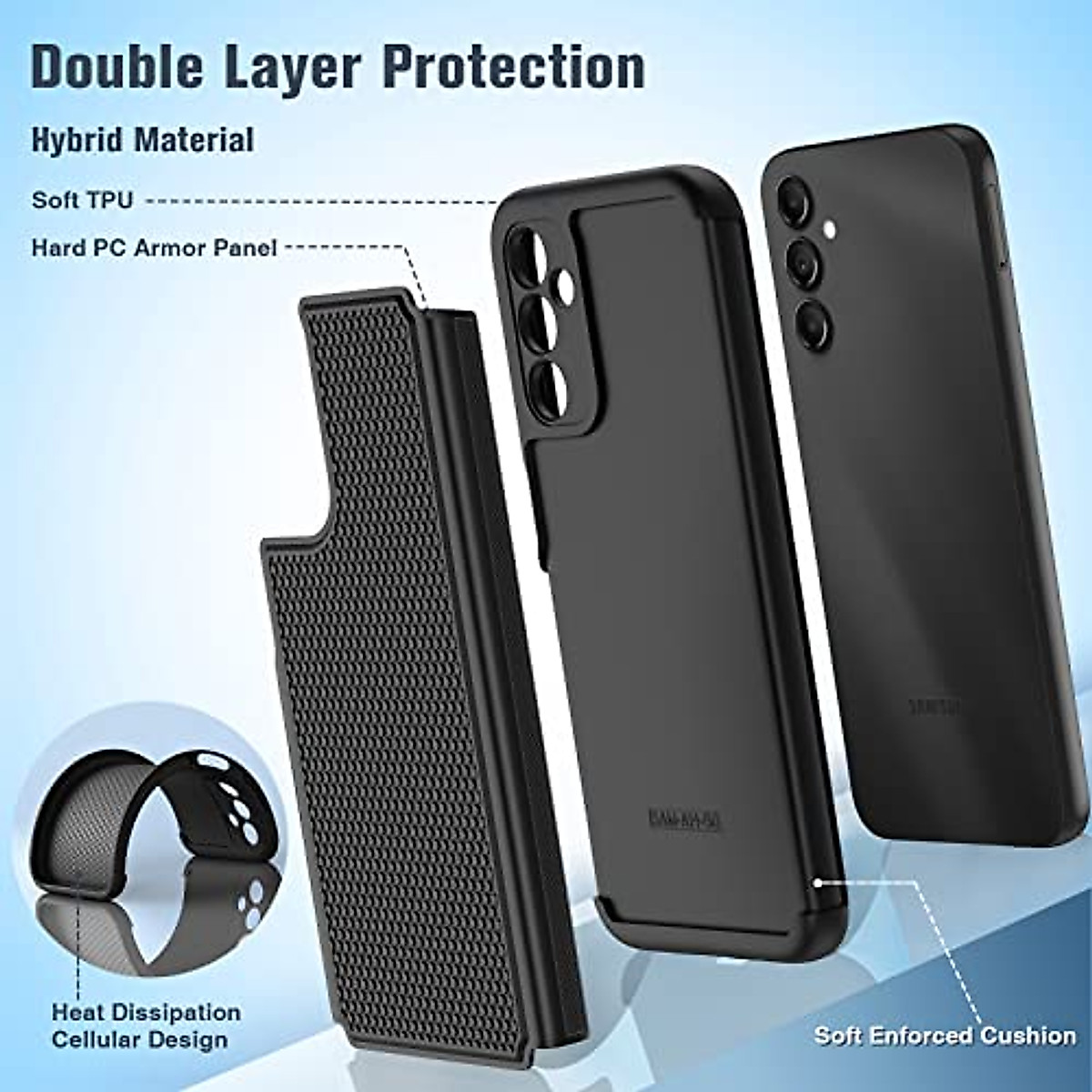 FNTCASE for Samsung Galaxy A14 5G Case: Dual Layer Protective Heavy Duty Cell Phone Cover Shockproof Rugged with Non Slip Textured Back - Military Protection Bumper Tough - 2023, 6.6inch (Matte Black)