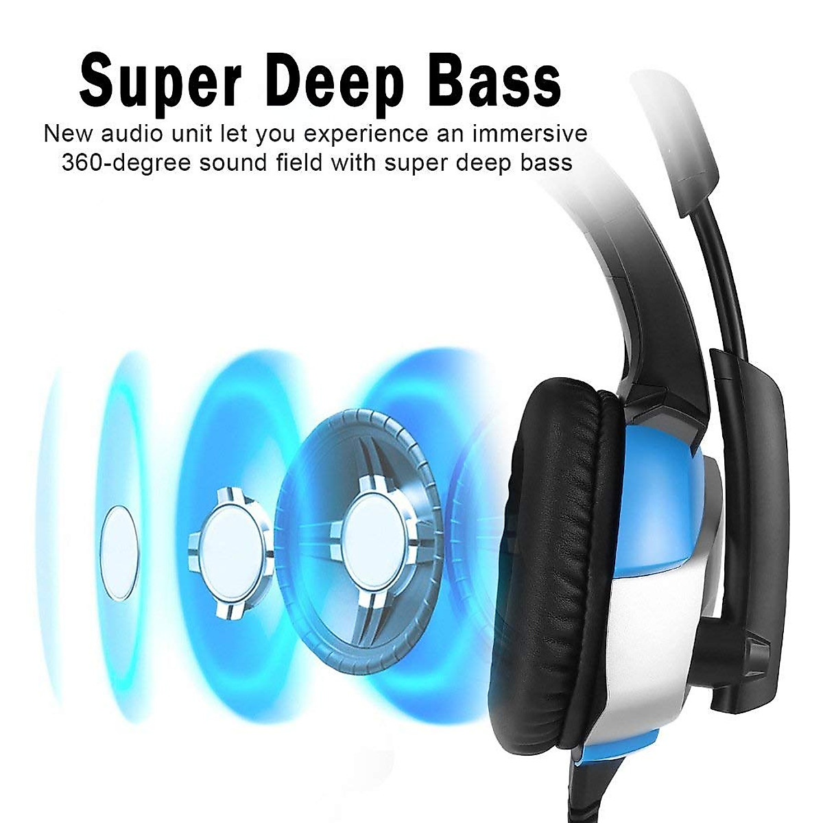 Gaming Headset for PS4 New Xbox one PC Mac Laptop,Onikuma K5 Professional 3.5mm Over Ear Headphones, Stereo USB Headset with LED Light, Noise canceling Mic & Soft Earmuffs for Games by Runying - Blue