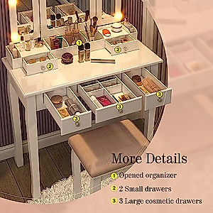 Longtesun Makeup Vanity Set Teen Vantity Set White Vanity Desk with Mirror and Lights Vanity Table with Lights Makeup Vanity with Lights Vanity Mirror with Lights Desk and Chair Makeup Vanity Table
