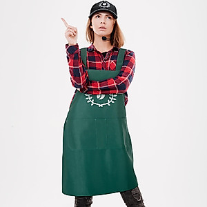 Liitrsh Barista Apron Halloween Costume with Hat and Microphone Green Coffee Theme Adult Outfits with Logo for Man Women Kitchen Cooking Halloween Adult