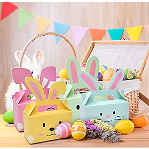 24 Pack Easter Treat Boxes Bunny Cardboard Favor Boxes with Handle Bunnies Rabbit Ears Basket Containers Candy Cookie Goody Gift Box Holder for Spring Kids School Classroom Party Supplies Decorations