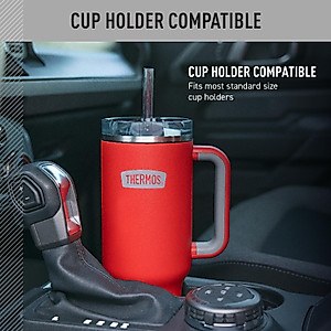 THERMOS Stainless Steel Cup Holder Mug - 40 Ounce, Crimson - Insulated Tumbler with Lid and Straw, Plus Leak-Resistant Slide Lock