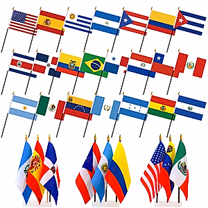 Arosche Hispanic Heritage Month Decorations Hand Held Flags on Stick 22 Spanish Speaking Countries Small Mini Flags Banners for Hispanic Heritage Month Events Celebration Party Supplies