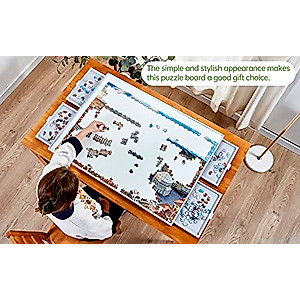 1500 Piece Non-Wood Jigsaw Puzzle Board with Drawers and Felt Fabric Cover Mat, Portable Puzzle Table for Adults, Puzzle Tray, Large Size: 35×26 Inch Work Surface, Lightweight Design, Gray
