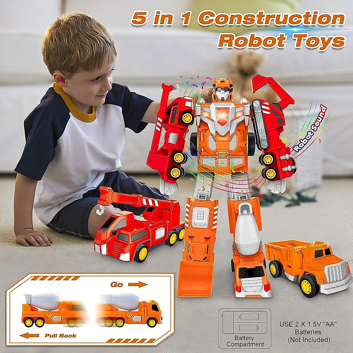 Nicmore Toddler Toys Transport Car for Boys Bundle with Construction Toys Truck Transform into Robot Toys for 3 4 5 6 Year Old Boys Girls Kids Toys Vehicles Christmas Birthday Gifts for Boys Girls