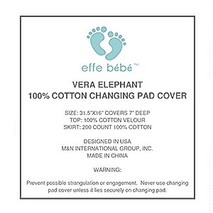 Vera Elephant 100% Cotton Velour Baby Changing Pad Cover (Petal Grey)