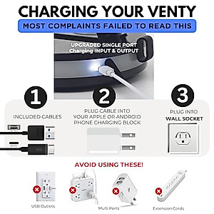 VENTY Original Portable Fan - Wireless Battery Operated Fan With 4 Speeds, LED Lighting, Carry Case & Remote Control - Premium Travel Rechargeable Fan & Power Bank With USB & USB-C Ports (Black)