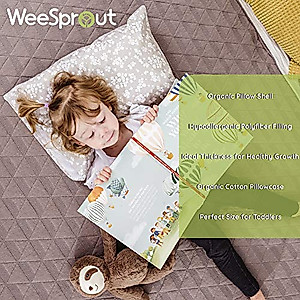 WeeSprout Mini Toddler Pillow for Kids Sleeping - Organic Cotton Shell & Pillowcase with Soft & Supportive Polyfiber Filling – Good for Travel, Machine Washable, 18 x 13 x 3, Safari