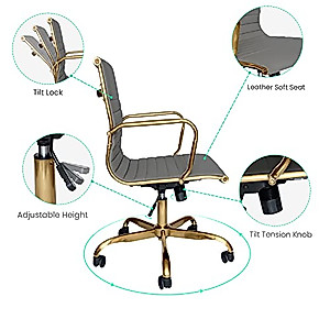 LeisureMod Harris Modern Adjustable Executive Swivel Leatherette Task Gold Office Chair (Grey)