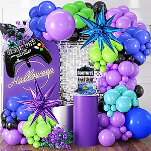 150Pcs Purple Blue Green Black Game Balloon Garland Kit for Video Game Theme Birthday Party Decorations, Video Game Party Supplies Gamer Decorations