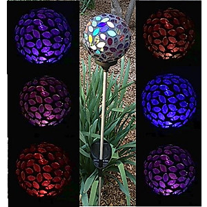 Solar Colorful Flower Petal Ball Light (#Blackm002P), Solar Power Multi-Color Color Changing LED Mosaic Glass Decorative Garden Yard Light Stake