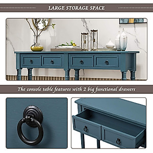 BOICHE Console Storage Sofa Table with 2 Drawers and Open Shelf for Entryway,Living Room,Hallway,Antique Navy