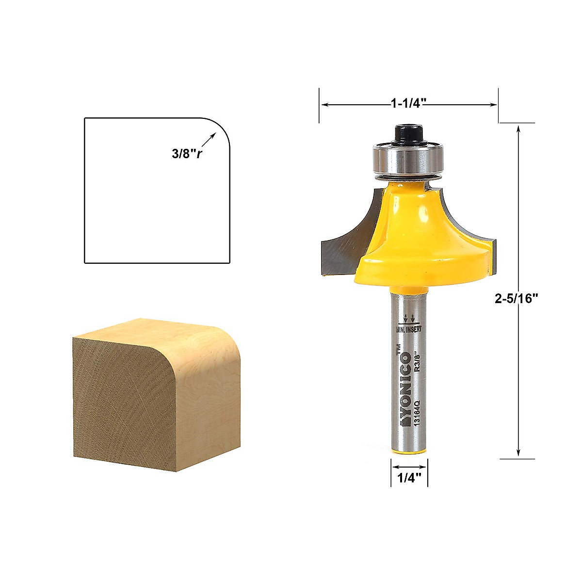 YONICO 13164q 3/8-Inch Radius Round Over Edge Forming Router Bit 1/4-Inch Shank