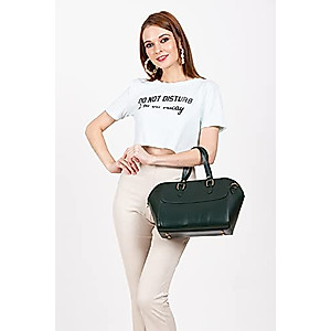 La Reina Women's Genuine Leather Satchel Handbag Shoulder Tote Top Handles Crossbody (Dark Green)