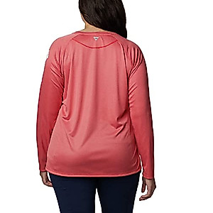 Columbia Women's PFG Tidal Tee Heather Long Sleeve Shirt, UV Protection, Moisture-Wicking, Winter Green Heather/White Logo, Medium