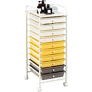 Giantex Plastic Boxes 10 Drawer Rolling Organizer Cart Utility Storage Tools Scrapbook Paper Multi-Use (Yellow)