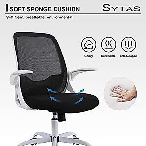 Sytas Office Chair Ergonomic Desk Chair Rolling Swivel Mesh Computer Task Chair with Flip-up Arms and Adjustable Height，for Adults and Kids，White