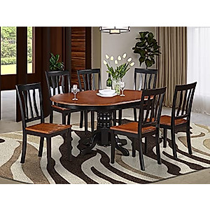 East-West Furniture AVAT7-BLK-W 7-Piece Dining Table Set - 6 Kitchen Chairs with Wooden Seat - A Beautiful Butterfly leaf Kitchen Table (Black & Cherry Finish)